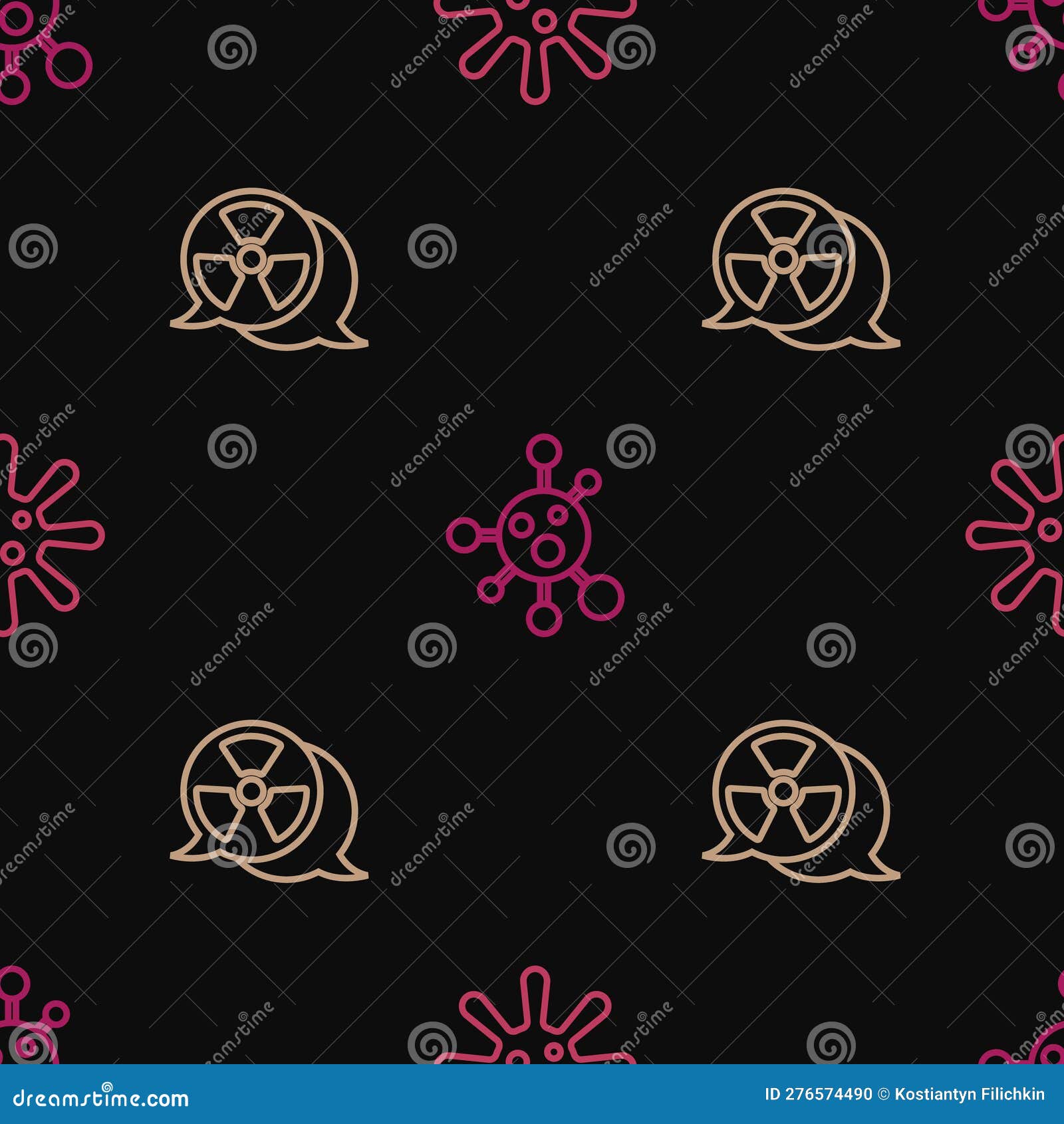 Set Line Bacteria, Radioactive and Molecule on Seamless Pattern. Vector ...