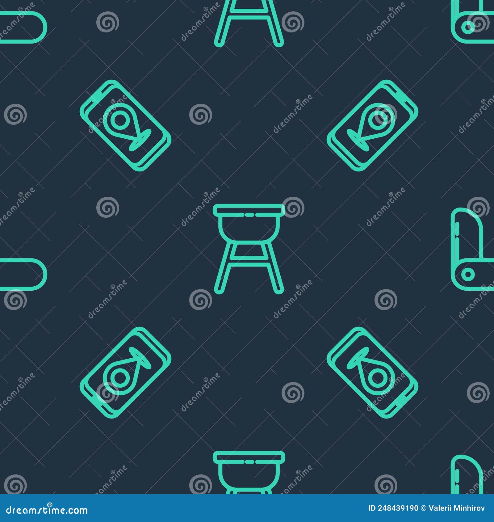 Set Line Barbecue Grill, City Map Navigation and Swiss Army Knife on ...