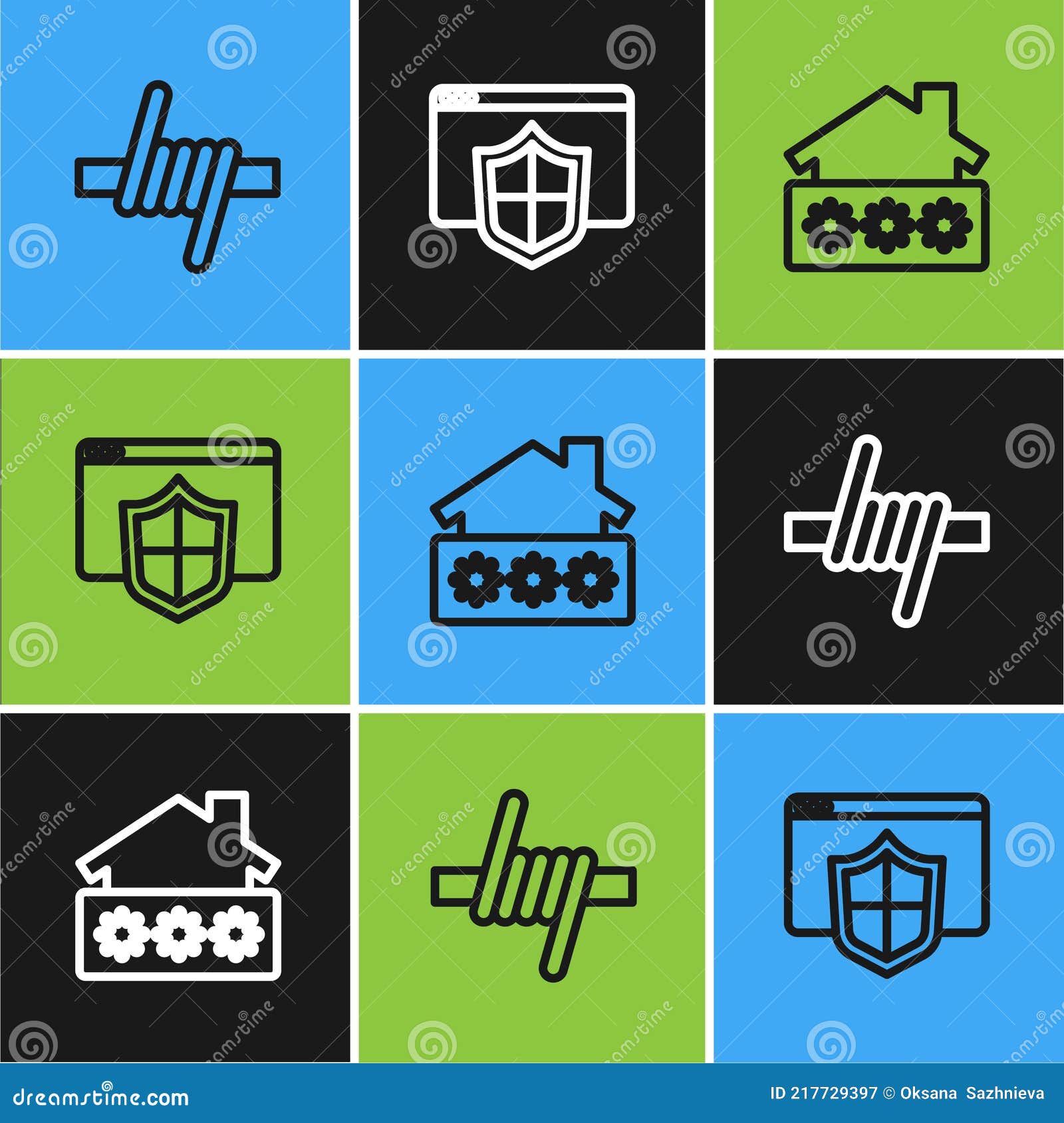 Set Line Barbed Wire, House with Password and Browser Shield Icon ... Set Line Barbed Wire, House with Password and Browser Shield Icon ...