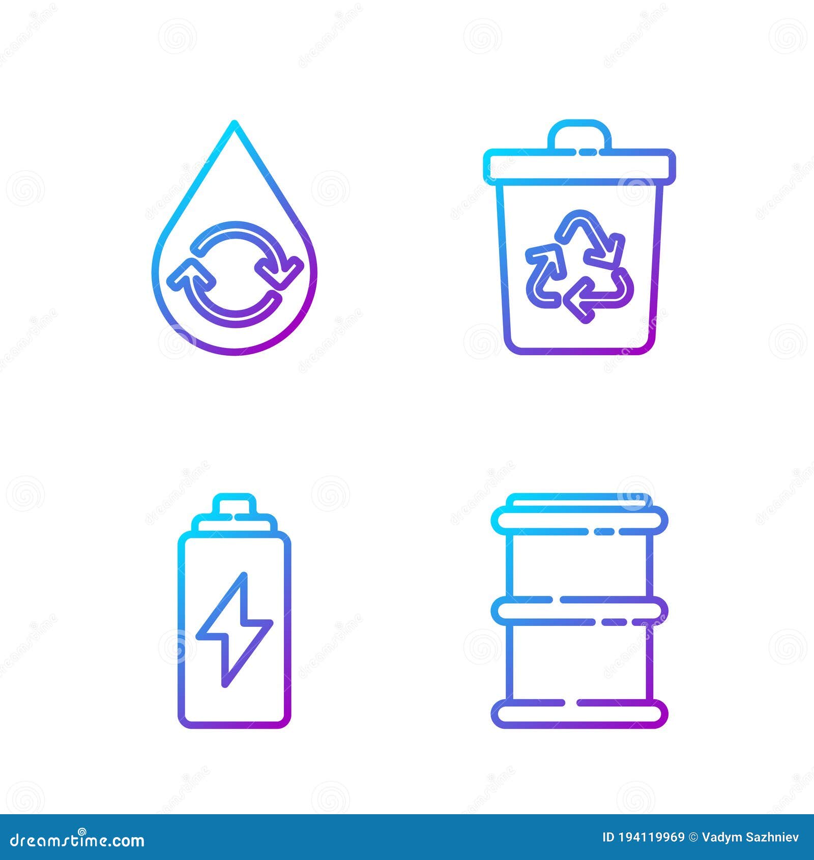 Set Line Barrel, Battery, Recycle Clean Aqua and Recycle Bin with ...