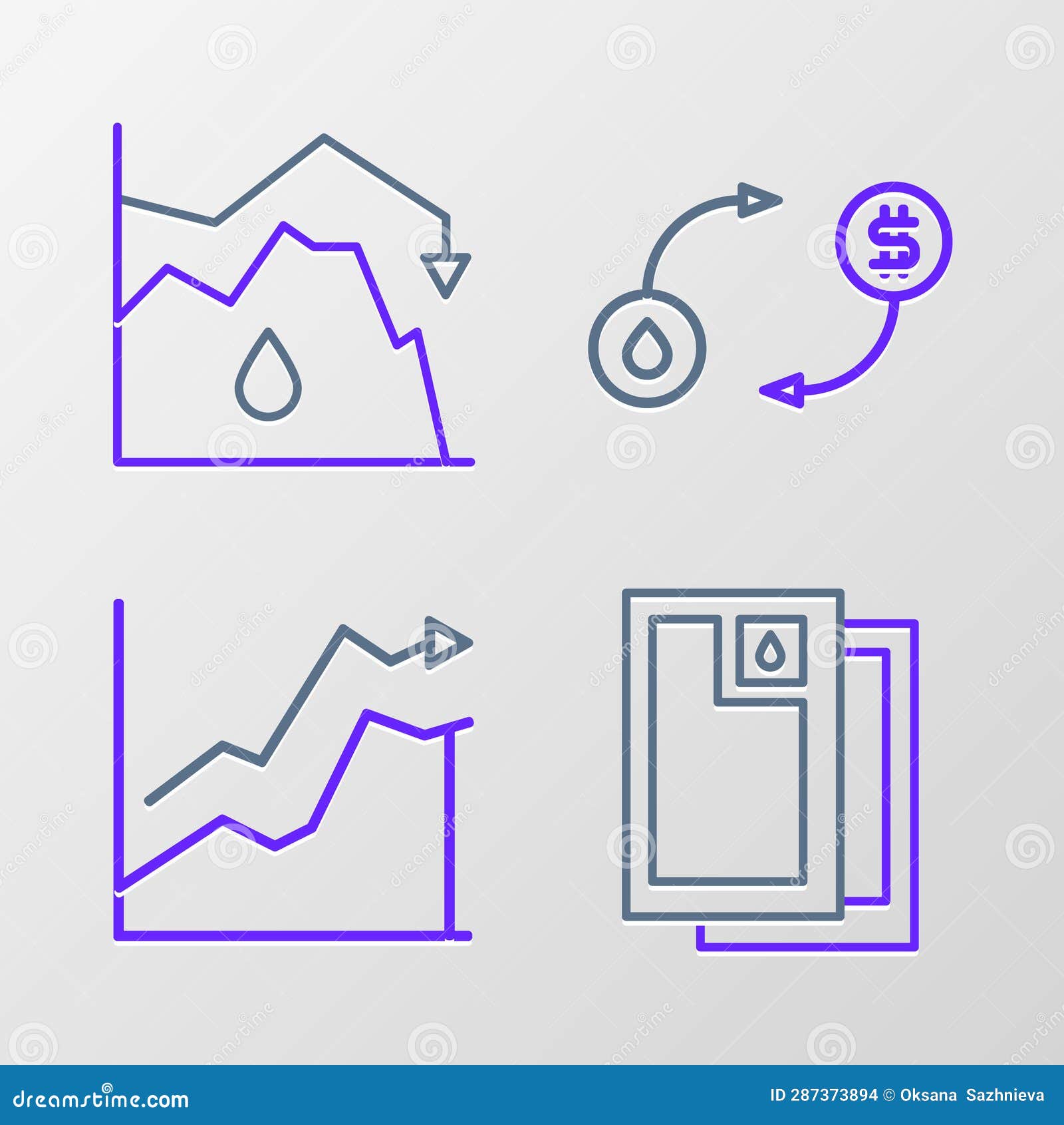 Set Line Barrel Oil, Oil Price Increase, Exchange and Drop Crude Icon. Vector Stock Vector ...