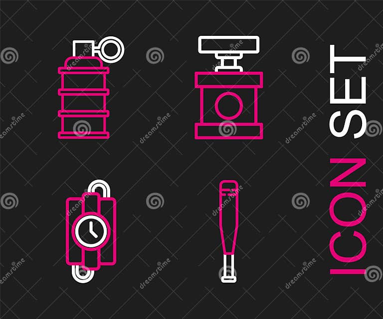 Set Line Baseball Bat, Dynamite Stick and Timer Clock, Handle Detonator ...