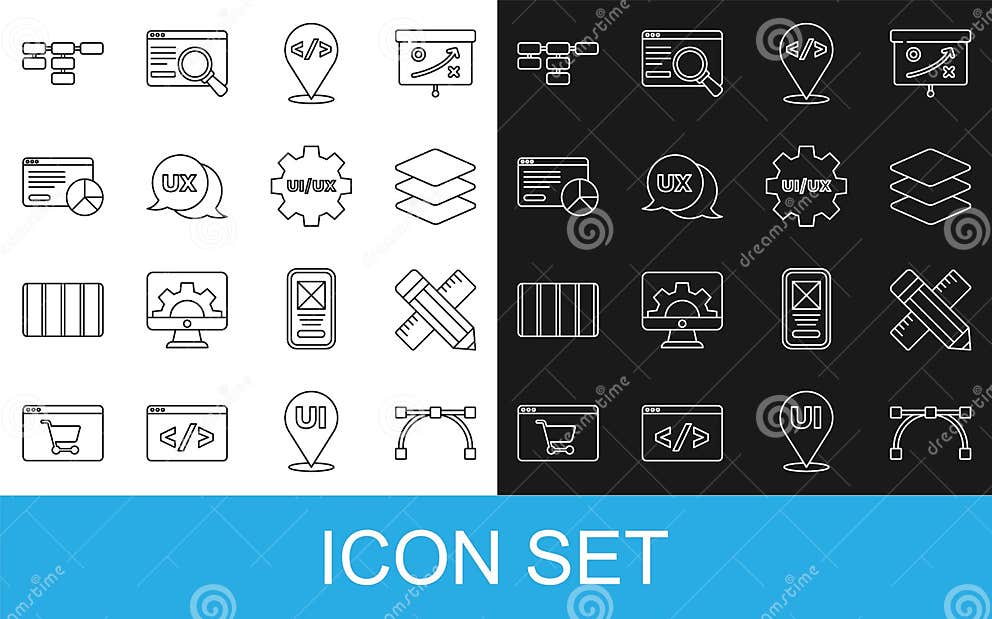 Set Line Bezier Curve, Crossed Ruler and Pencil, Layers, Front End Development, UI or UX Design ...