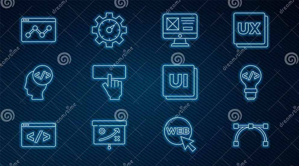 Set Line Bezier Curve, Front End Development, UI or UX Design, Keyboard, Website Statistic, and ...