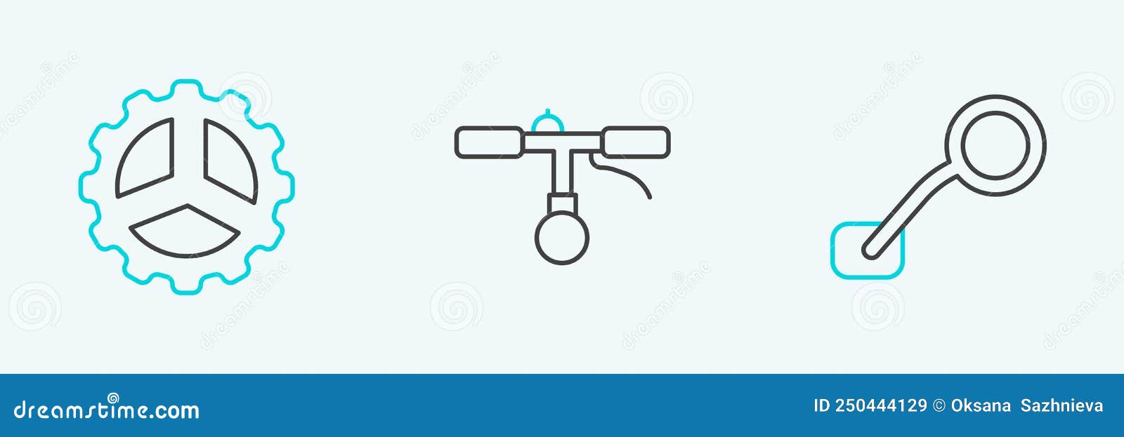 Set Line Bicycle Rear View Mirror, Sprocket Crank and Handlebar Icon ...