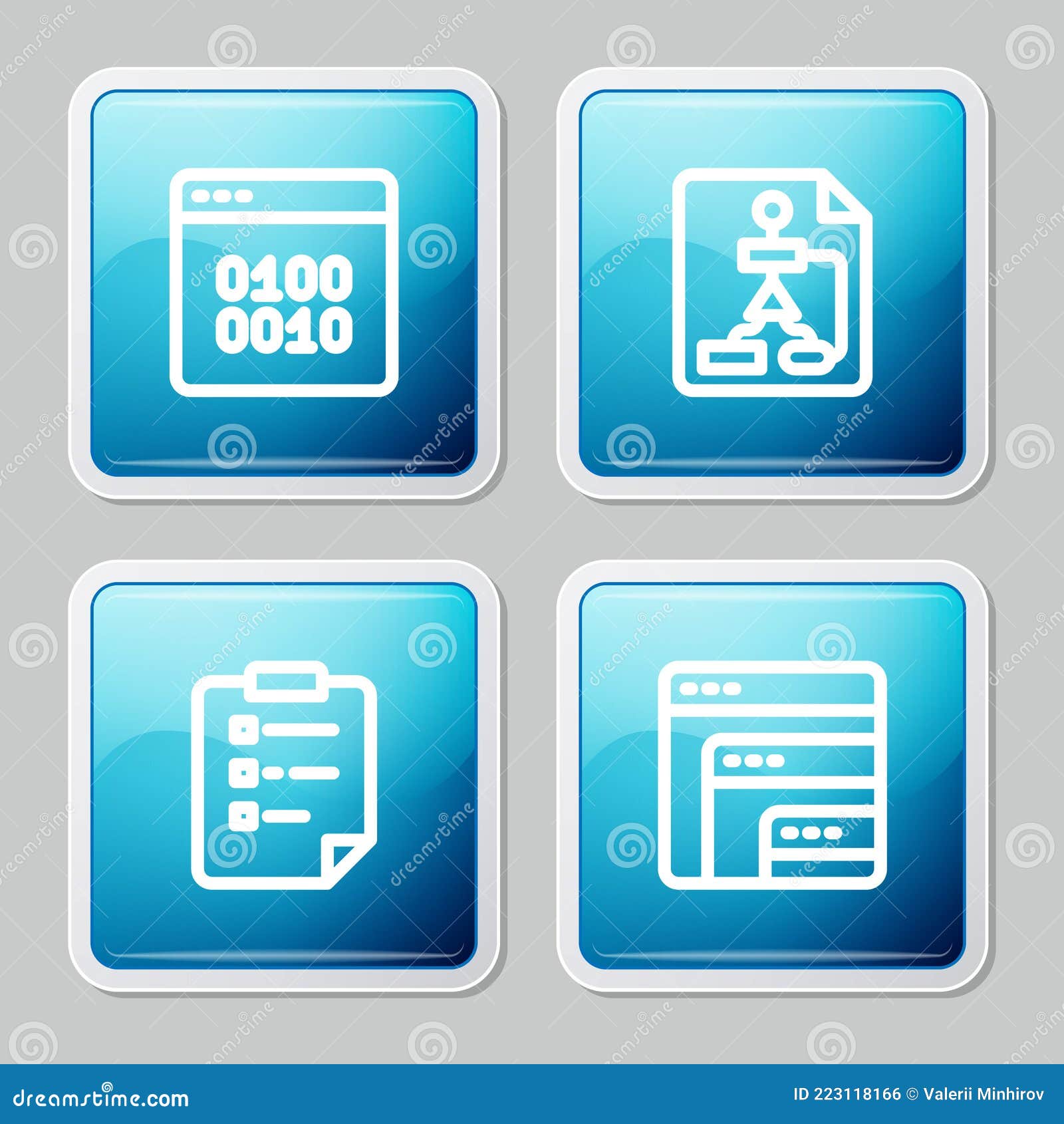 Set Line Binary Code, Flowchart, Clipboard with Checklist and Software ... Set Line Binary Code, Flowchart, Clipboard with Checklist and Software ...