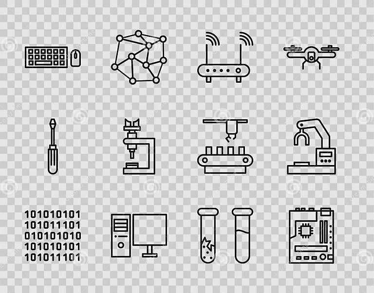 Set Line Binary Code, Motherboard, Router and Wi-fi Signal, Computer ... Set Line Binary Code, Motherboard, Router and Wi-fi Signal, Computer ...
