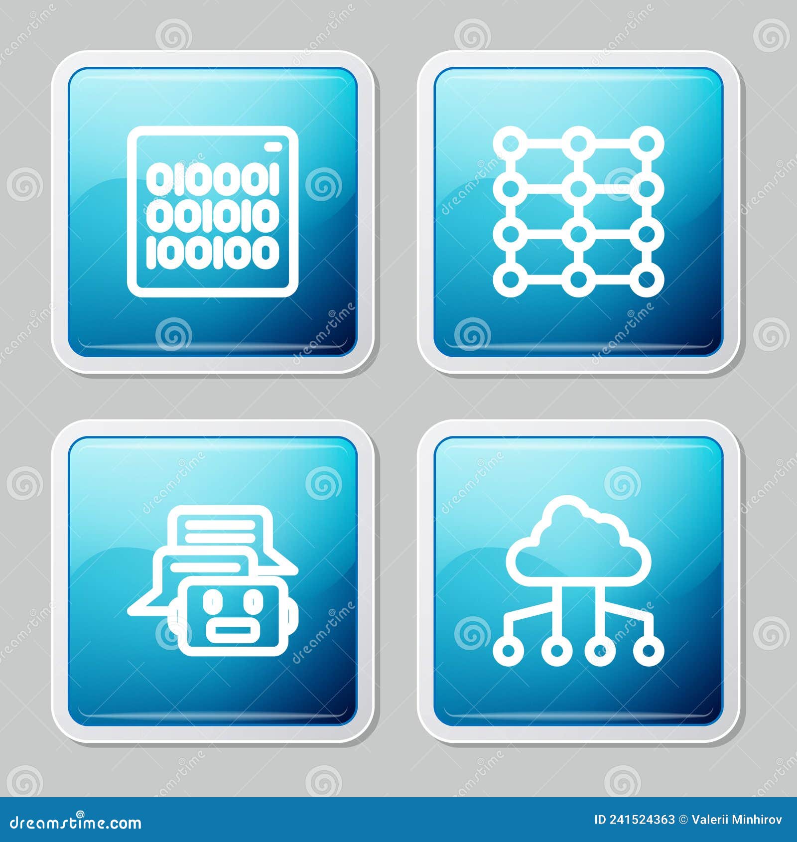 Set Line Binary Code Neural Network Chat Bot And Network Cloud Connection Icon Vector Stock