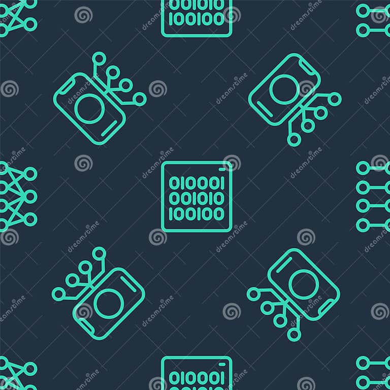 Set Line Binary Code, Neural Network and on Seamless Pattern. Vector Stock Vector - Illustration ...
