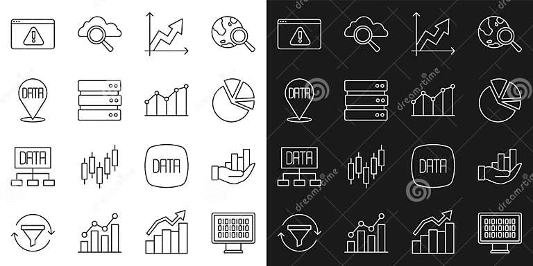Set Line Binary Code, Pie Chart Infographic, Financial Growth, Server, Data Analysis, Browser ...