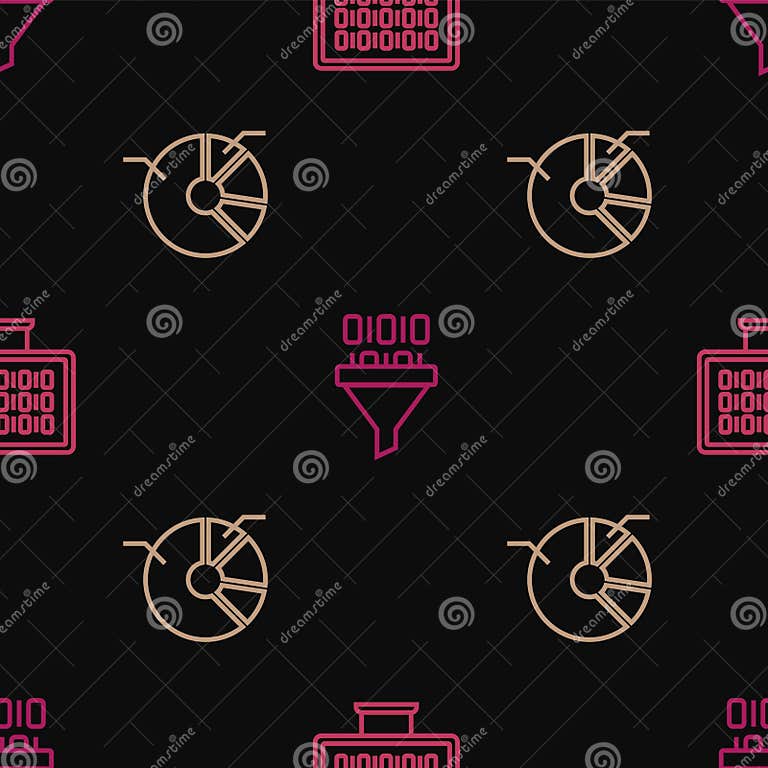 Set Line Binary Code, Pie Chart Infographic and on Seamless Pattern. Vector Stock Vector ...