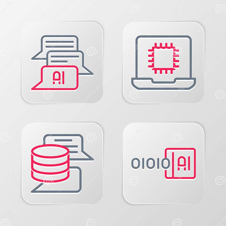 Set Line Binary Code, Server, Data, Processor CPU and Chat Bot Icon. Vector Stock Vector ...
