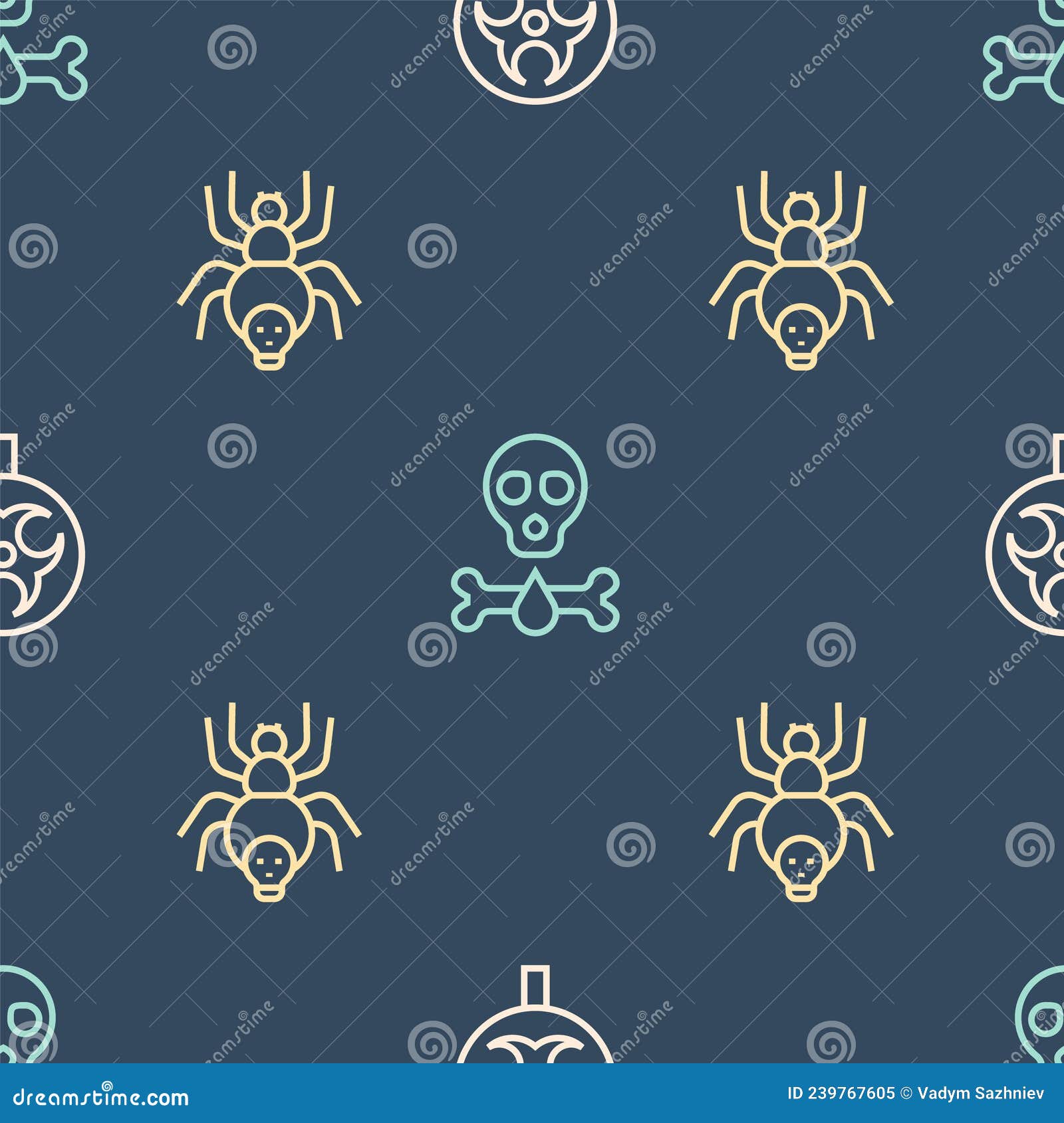 Set Line Biohazard Symbol, Poisonous Spider and Bones and Skull on ...