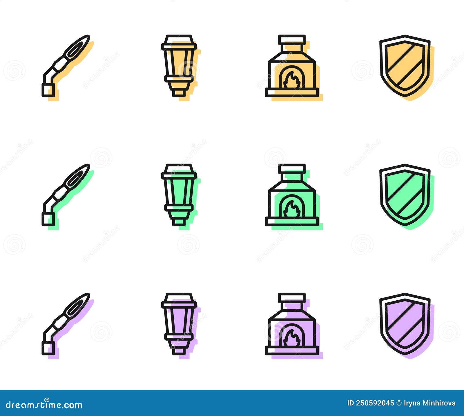 Set Line Blacksmith Oven, Welding Torch, Garden Light Lamp and Shield ...