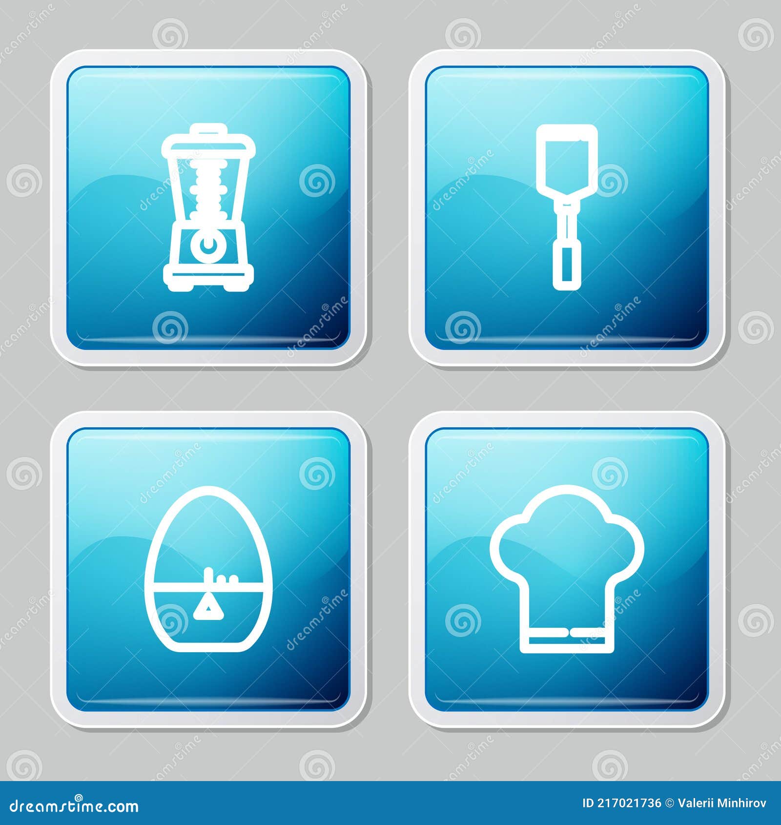 Set Line Blender, Spatula, Kitchen Timer and Chef Hat Icon. Vector ...