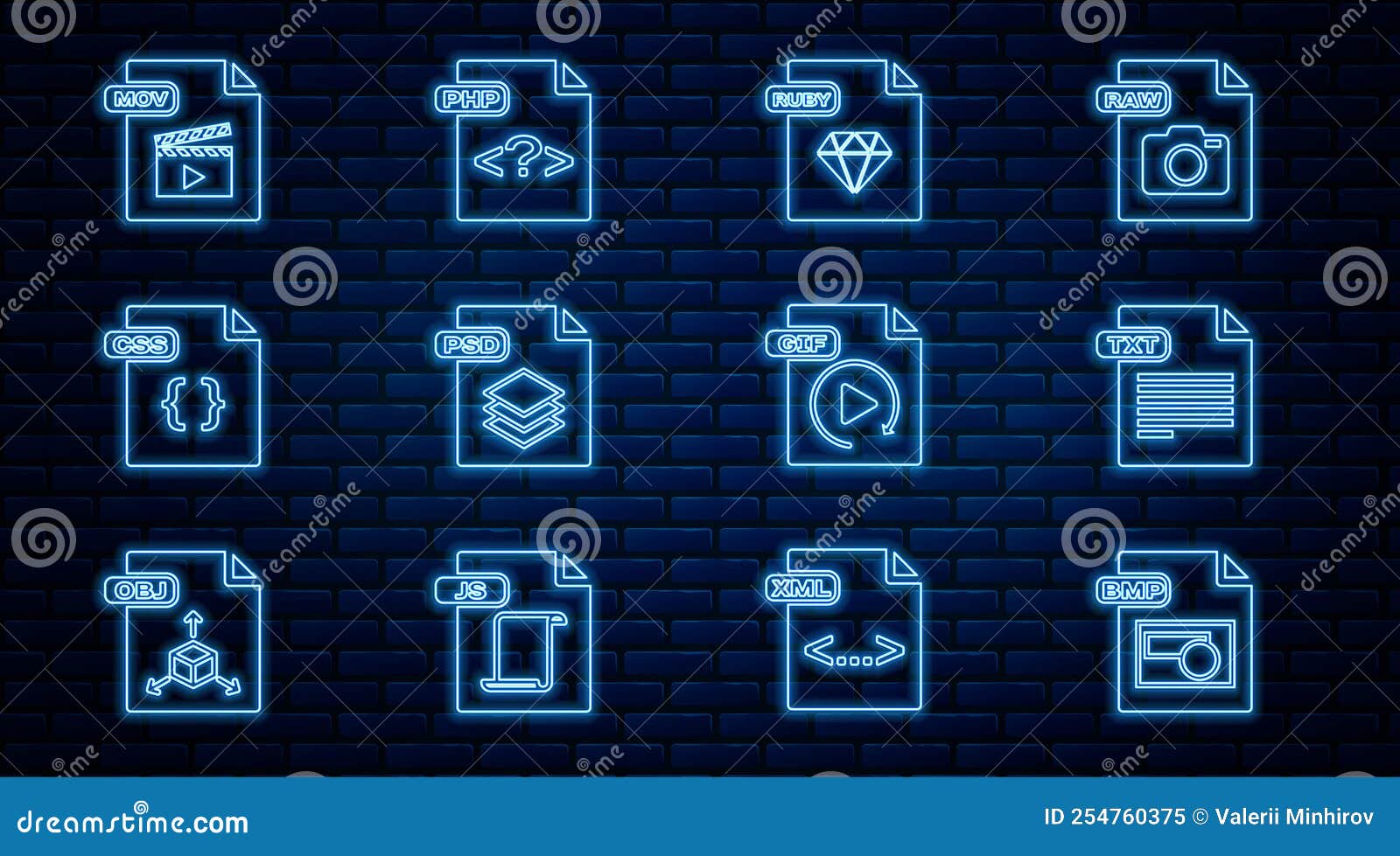 Set Line Bmp Document Txt Ruby Psd Css Mov Gif Et Php Icon. Vecteur ...