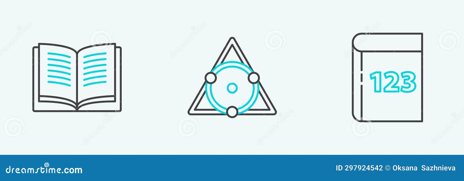 Set Line Book With Word Mathematics Open Book And Triangle Icon