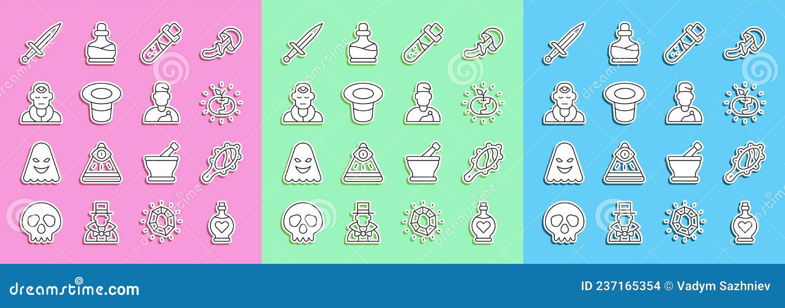 Set Line Bottle with Love Potion, Magic Hand Mirror, Poison Apple, Hat ...