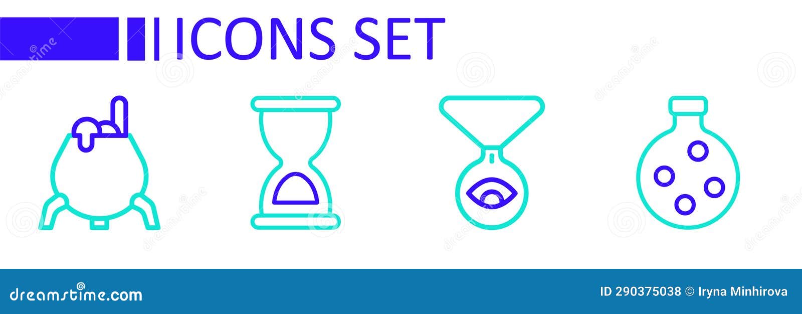 Set Line Bottle with Potion, Medallion Chain Eye, Old Hourglass and ...