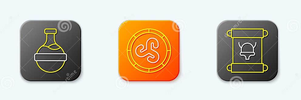 Set Line Bottle with Potion, Shield Viking and Decree, Parchment ...