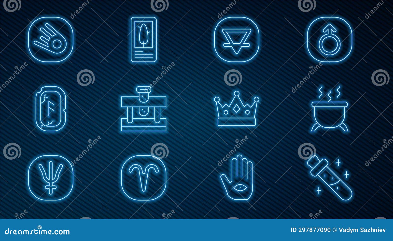 Set Line Bottle with Potion, Witch Cauldron, Earth Element, Magic Runes ...