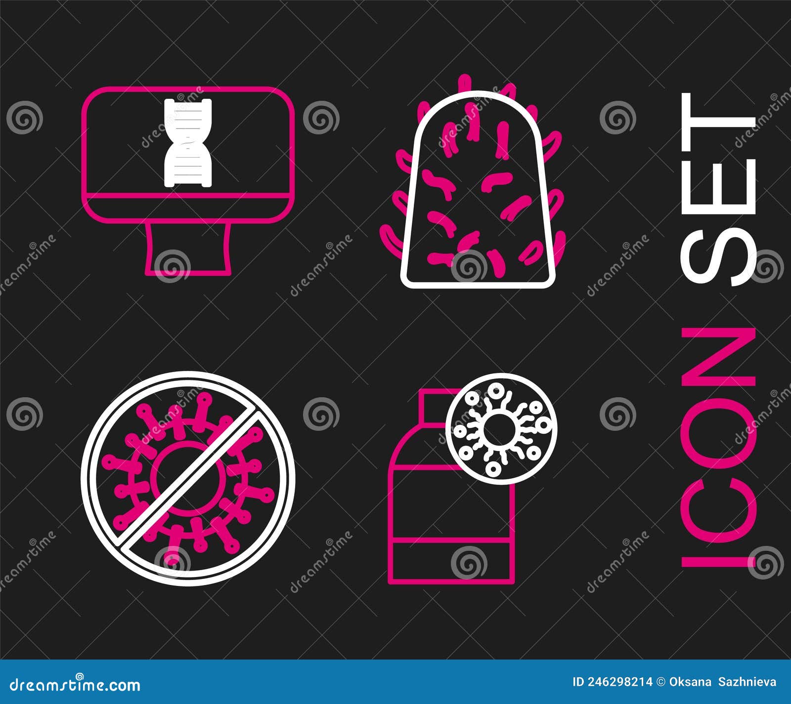 Set Line Bottle with Virus, Stop, Rabies and DNA Spiral and Computer ...