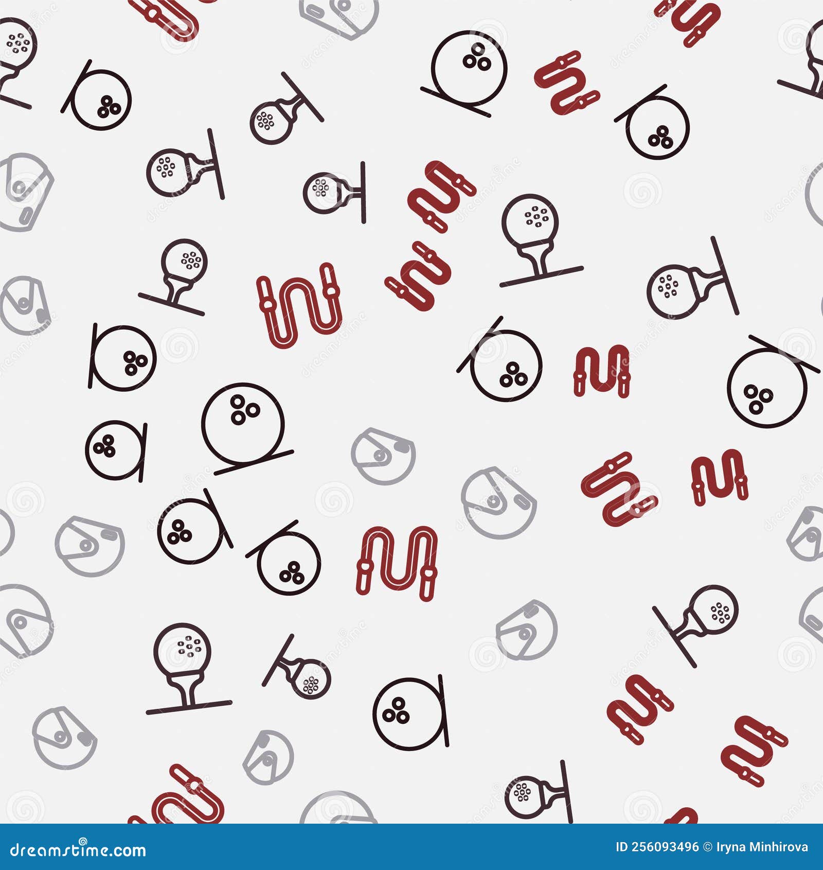 Set Line Bowling Ball, Golf on Tee, Racing Helmet and Jump Rope on ...