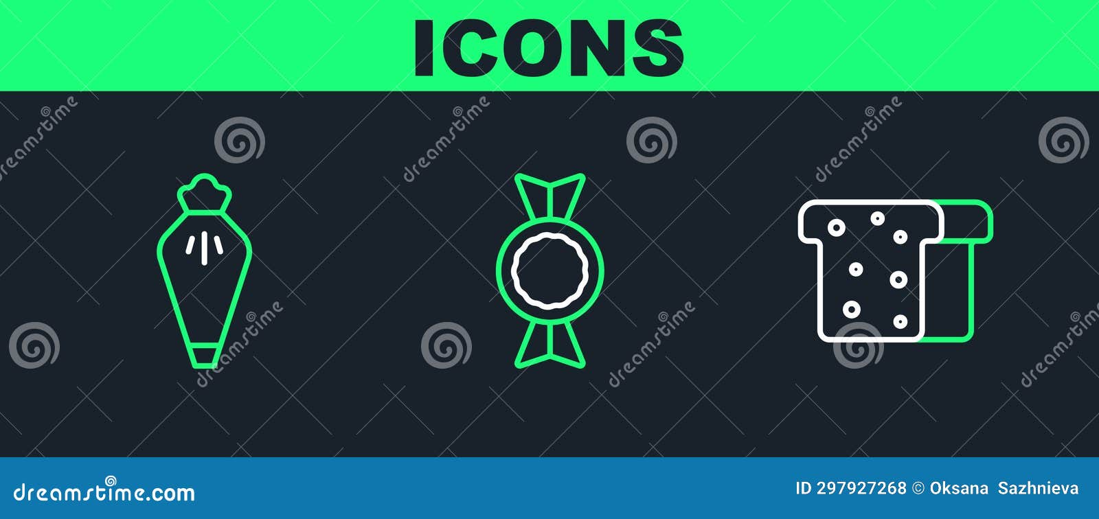 Set Line Bread Toast, Pastry Bag and Candy Icon. Vector Stock Vector ...
