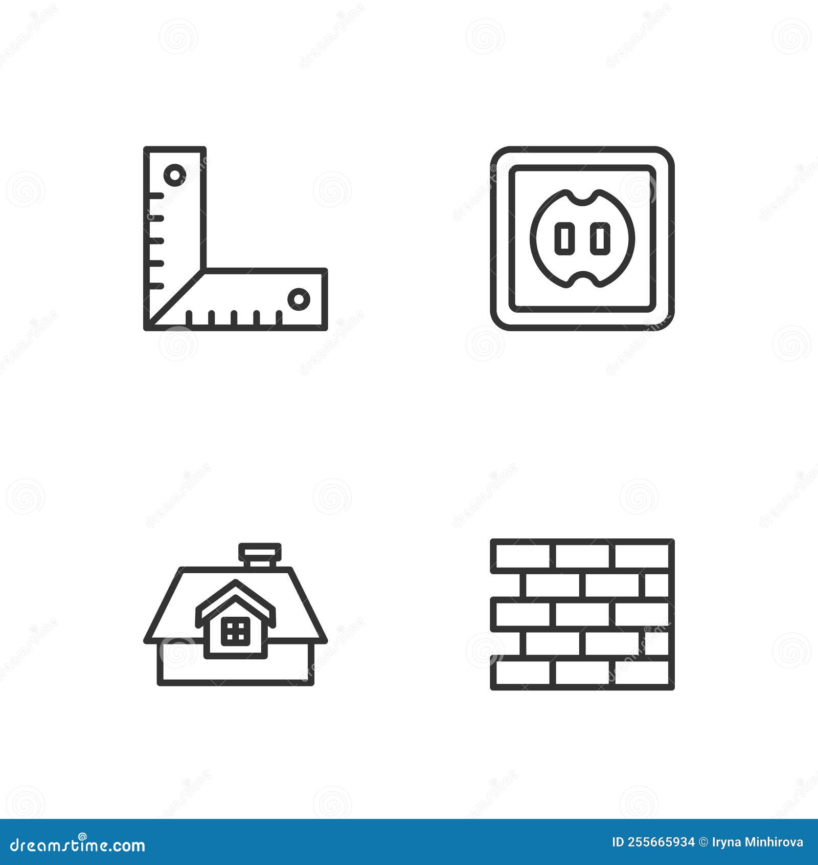 Set Line Bricks, House, Corner Ruler and Electrical Outlet Icon. Vector ...