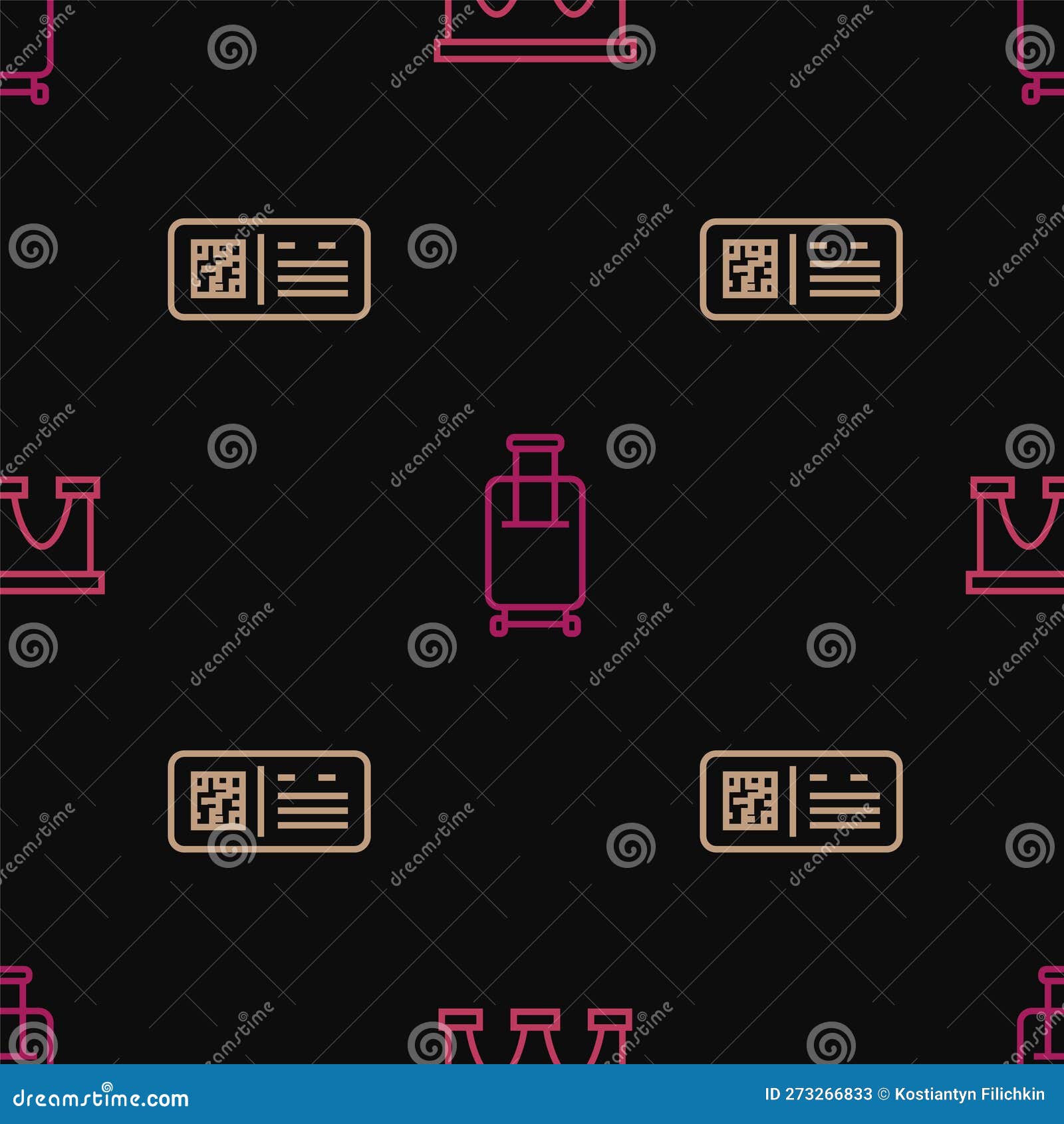 Set Line Bridge for Train, QR Code Ticket and Suitcase on Seamless ...