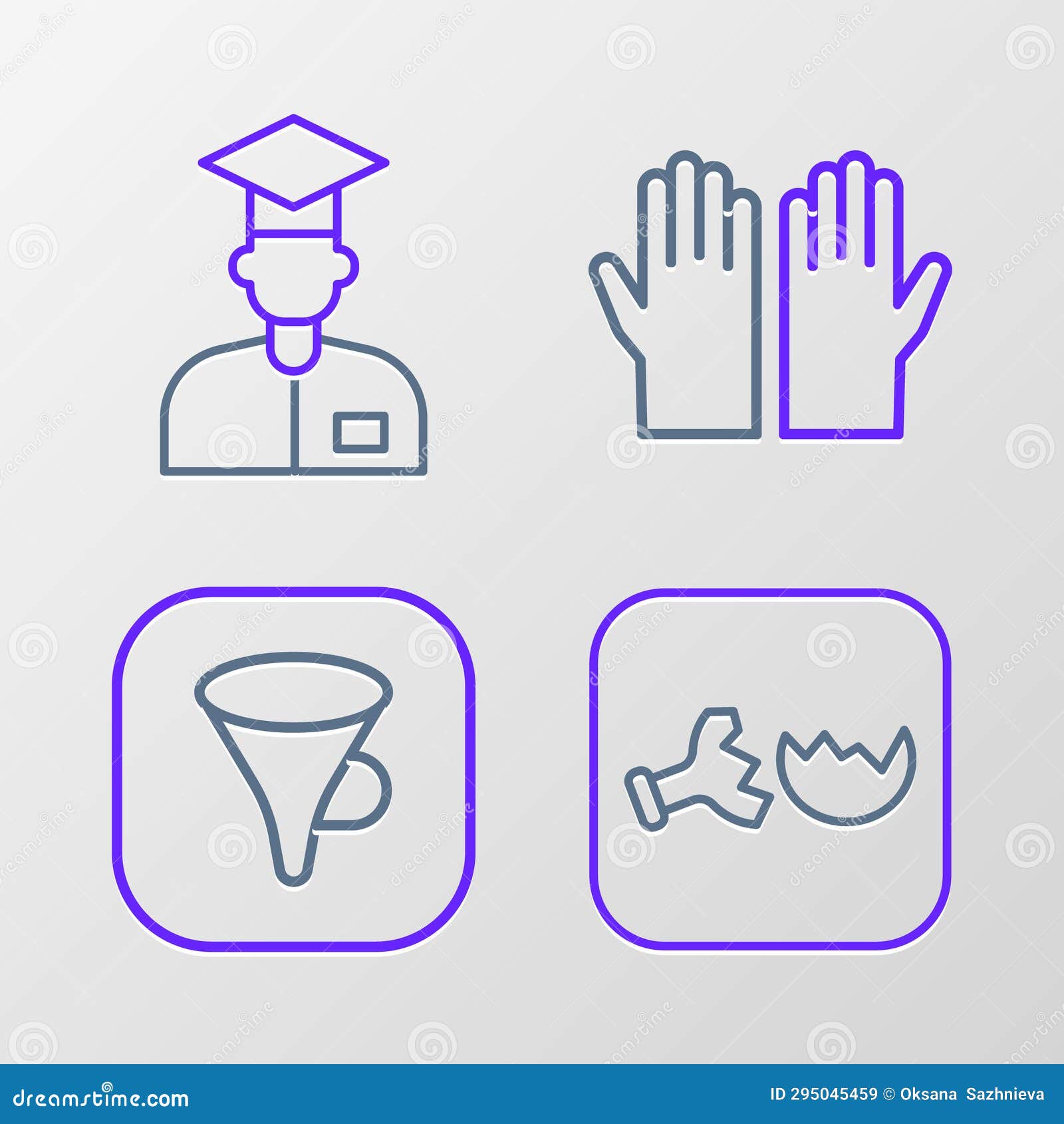 Set Line Broken Flask, Funnel or Filter, Medical Rubber Gloves and ...