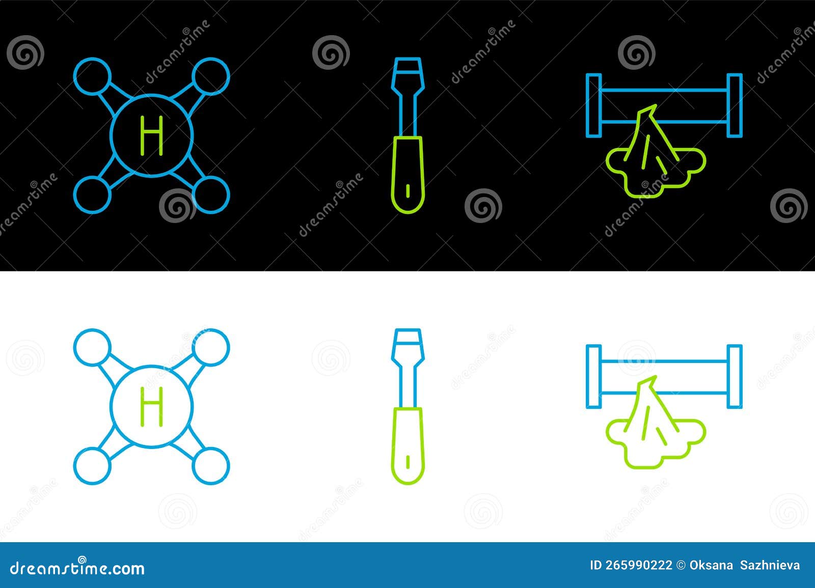 Set Line Broken Pipe, Water Tap and Screwdriver Icon. Vector Stock ...