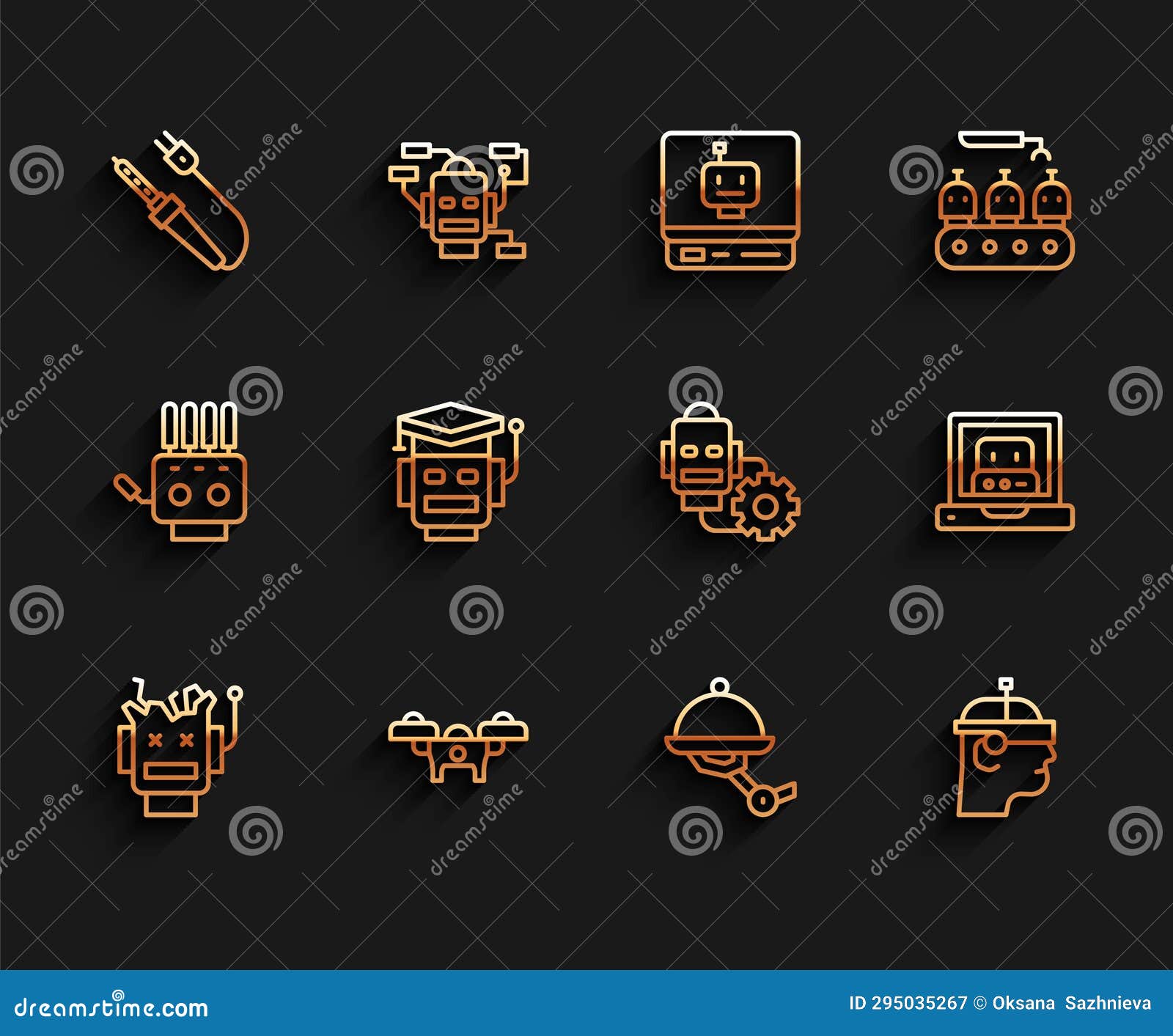 Set Drone, Waiter Robot, Technical Specification And Creating Icon ... Set Drone, Waiter Robot, Technical Specification And Creating Icon ...