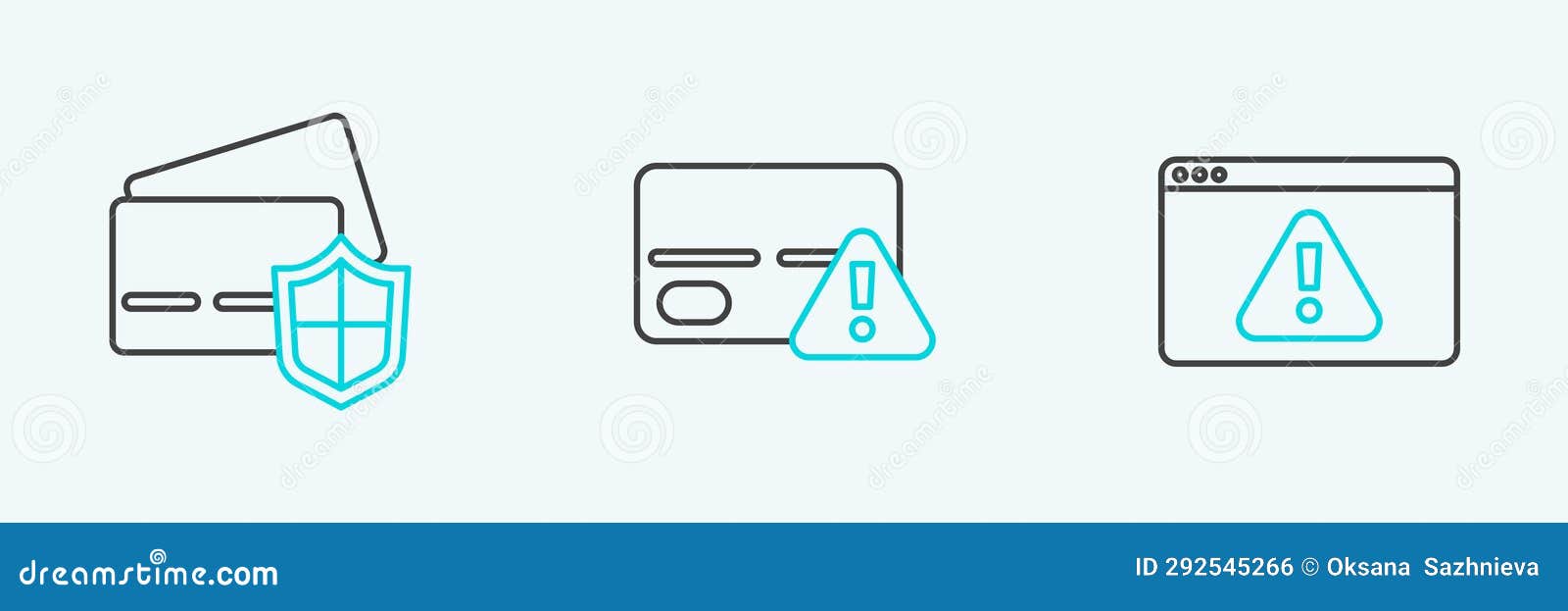 Set Line Browser with Exclamation Mark, Credit Card Shield and Icon ... Set Line Browser with Exclamation Mark, Credit Card Shield and Icon ...