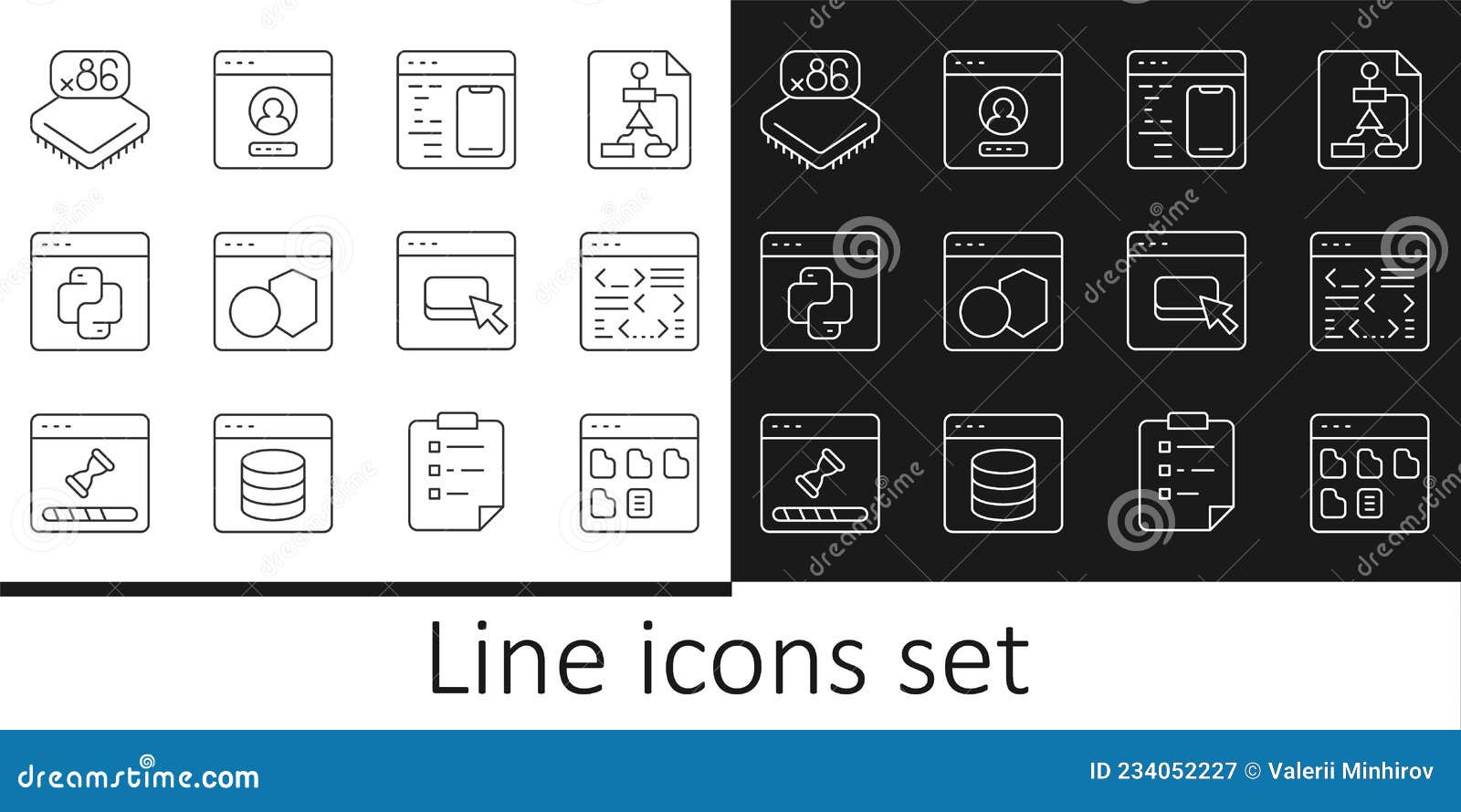Set Line Browser Files, Software, Python Programming Language, Processor with Microcircuits CPU ...