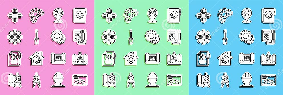 Set Line Browser Setting, Graphing Paper and Compass, Multimeter, Location with Wrench Spanner ...