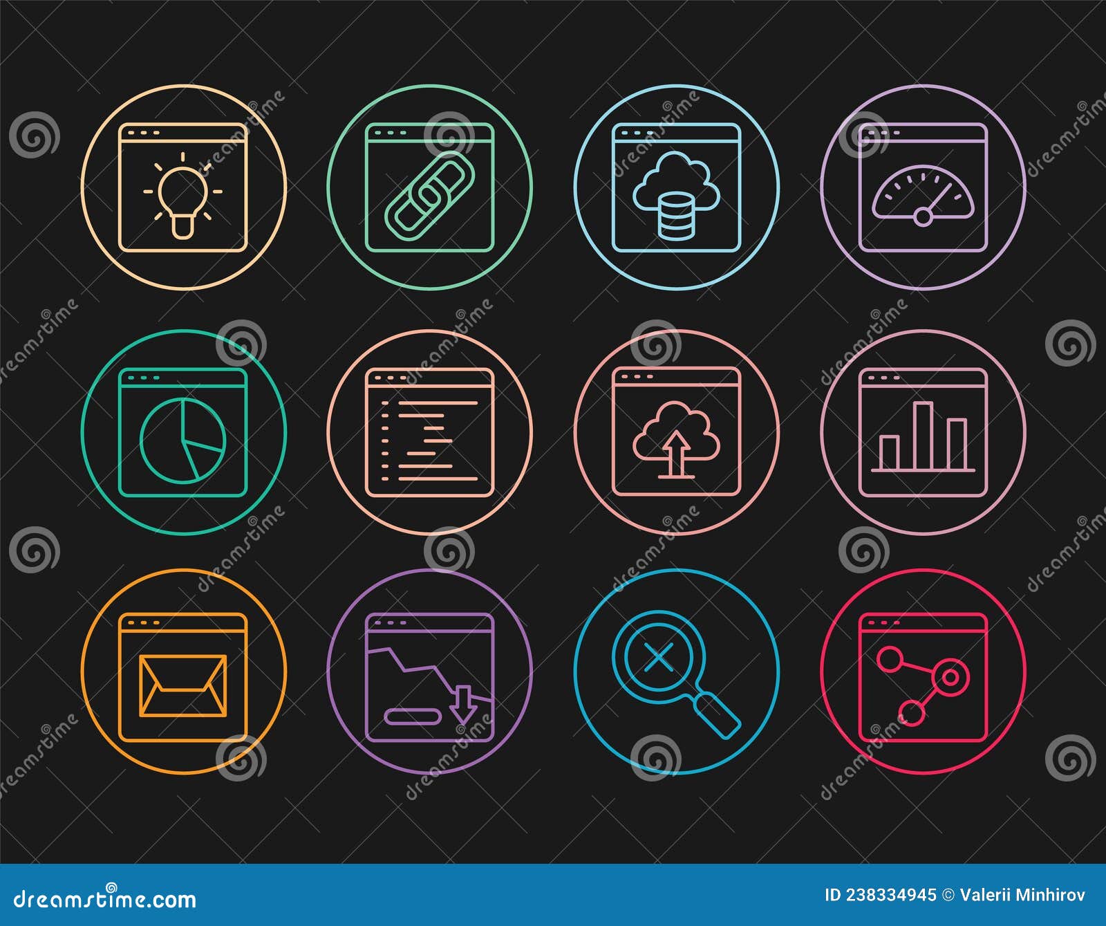 Set Line Browser Window, Graph Chart Infographic, Cloud Technology Data Transfer, Upload and ...