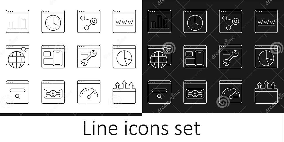 Set Line Browser Window Graph Chart Infographic Web Developer Programming Code Search Engine 7001
