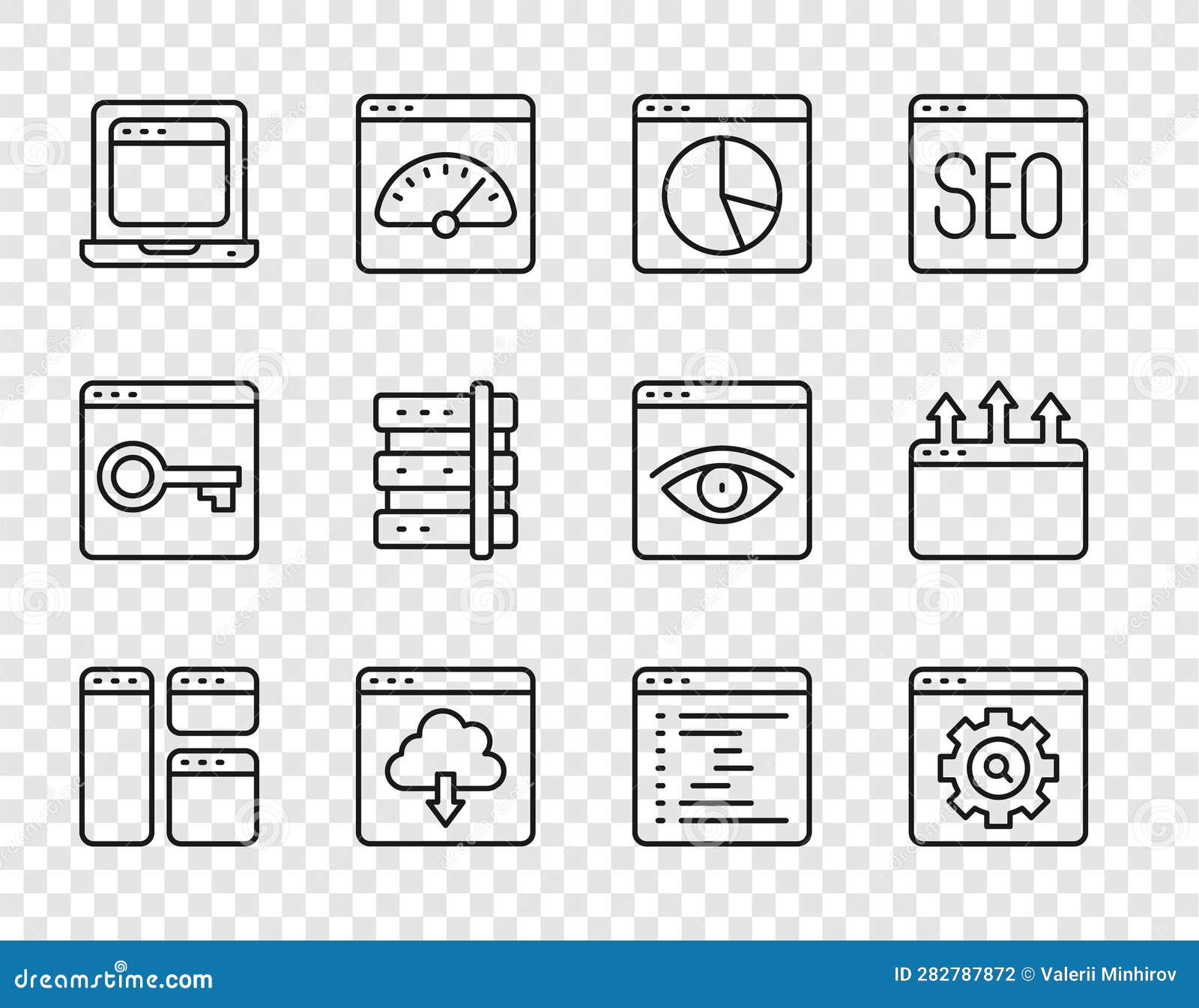 Set Line Browser Window Setting Graph Chart Infographic Cloud Download Laptop With Browser