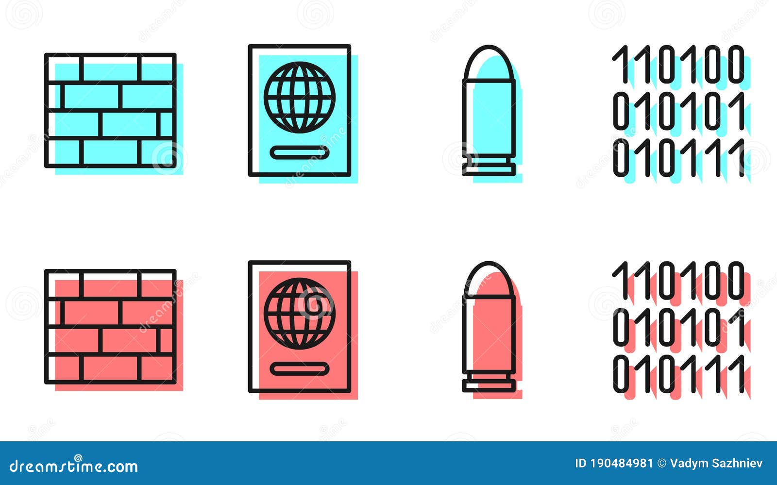 Set Line Bullet, Bricks, Passport and Binary Code Icon. Vector Stock Vector - Illustration of ...