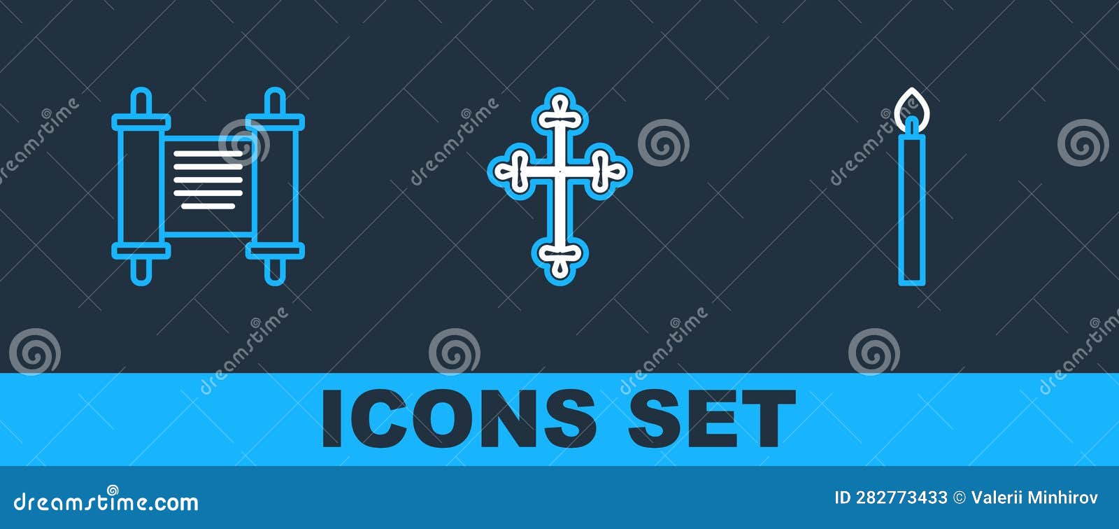 Set Line Burning Candle, Decree, Paper, Parchment, Scroll and Christian ...