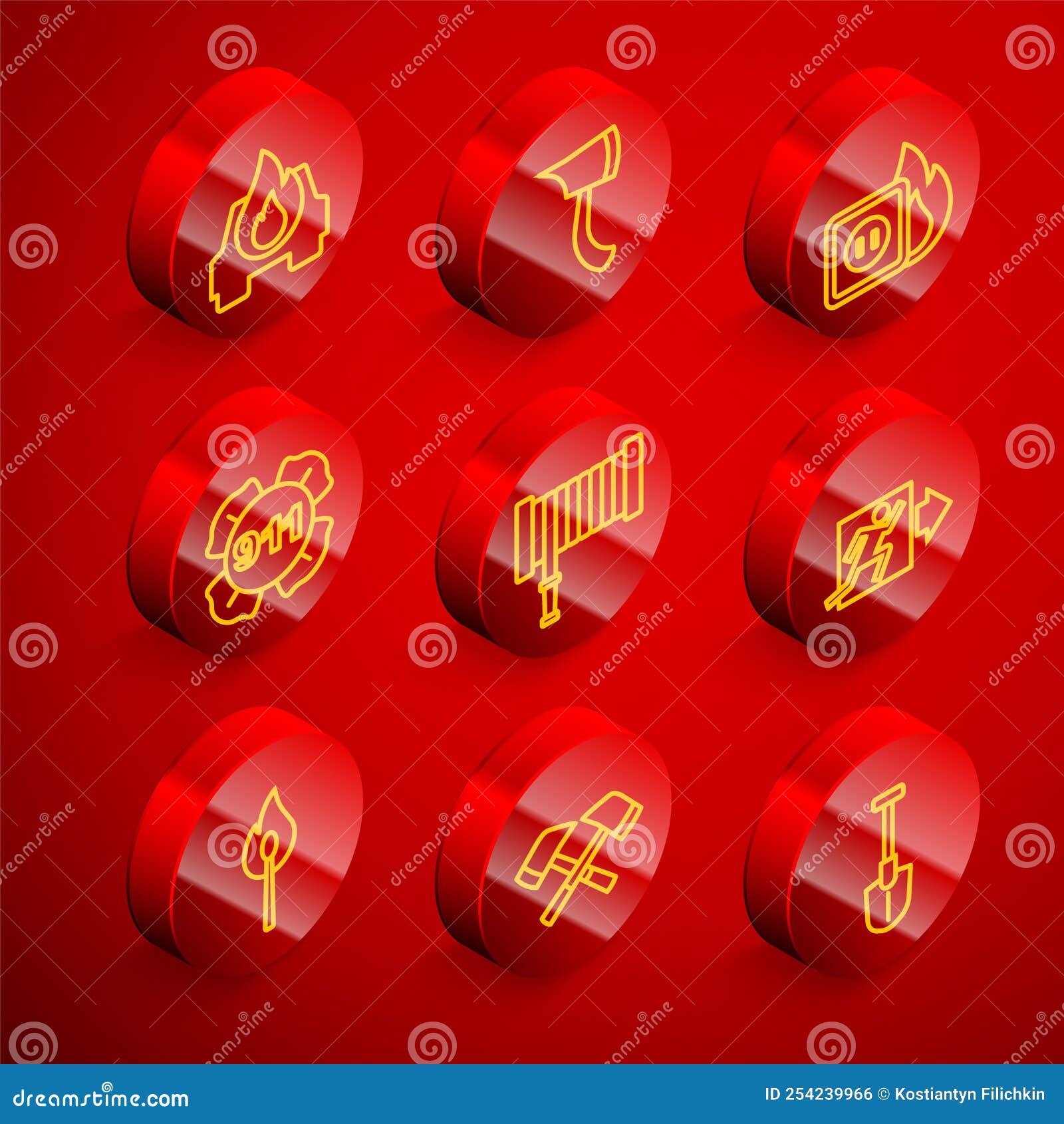 Set Line Burning Car, Firefighter Axe, Electric Wiring of Socket Fire ...