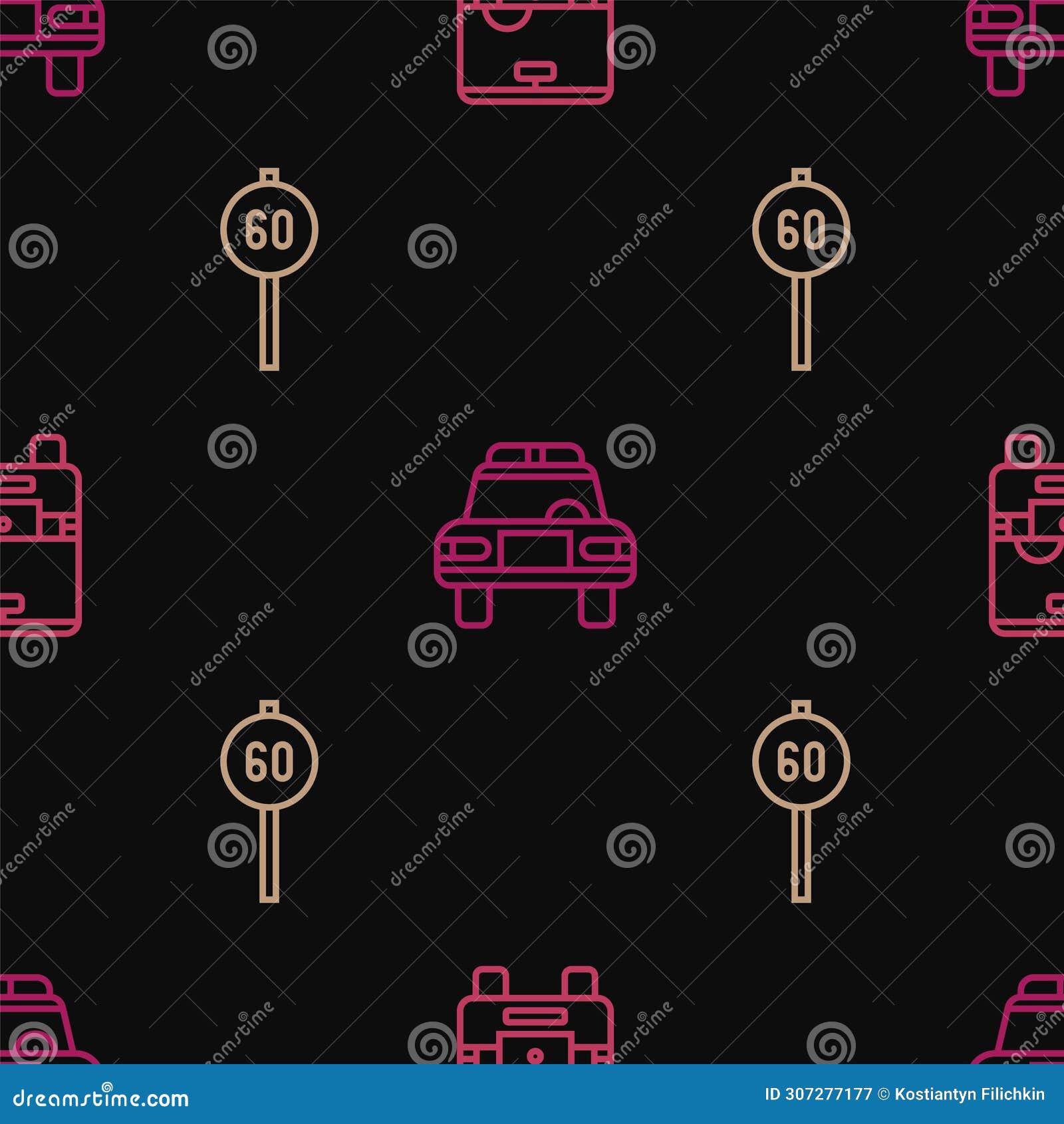 Set Line Bus, Speed Limit Traffic and Police Car and Flasher on ...