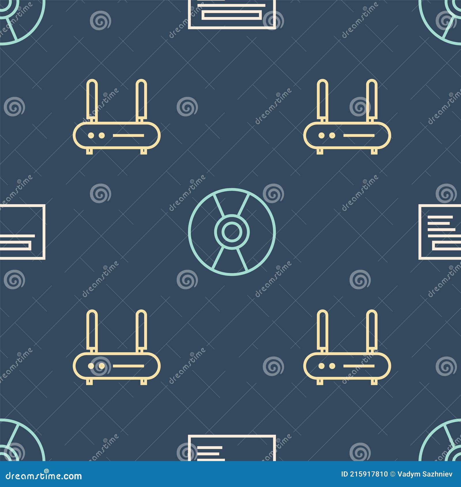 Set Line Business Card, Router and Wi-fi Signal and CD or DVD Disk on ...