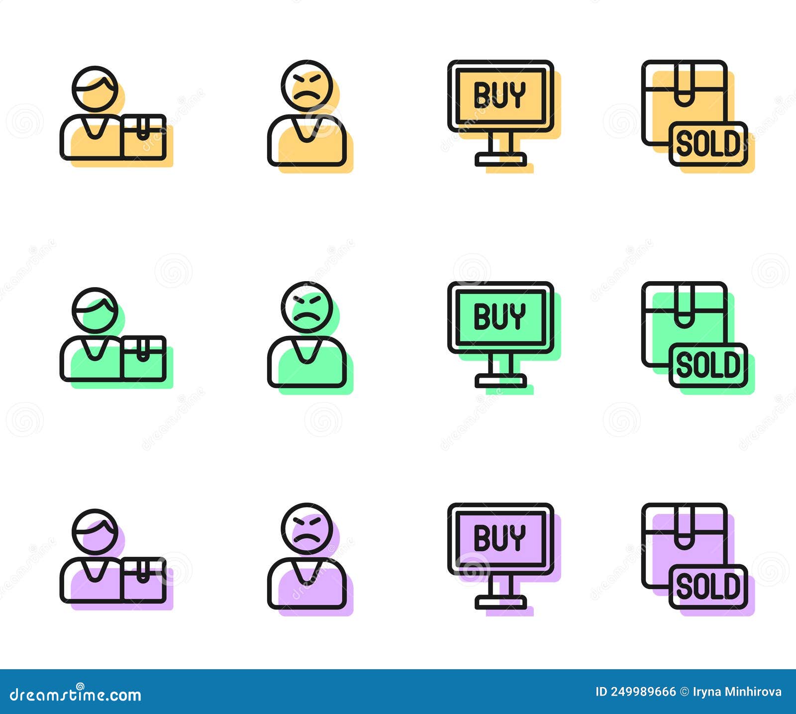 Set Line Buy Button, Buyer, Angry Customer and Sold Icon. Vector Stock ...