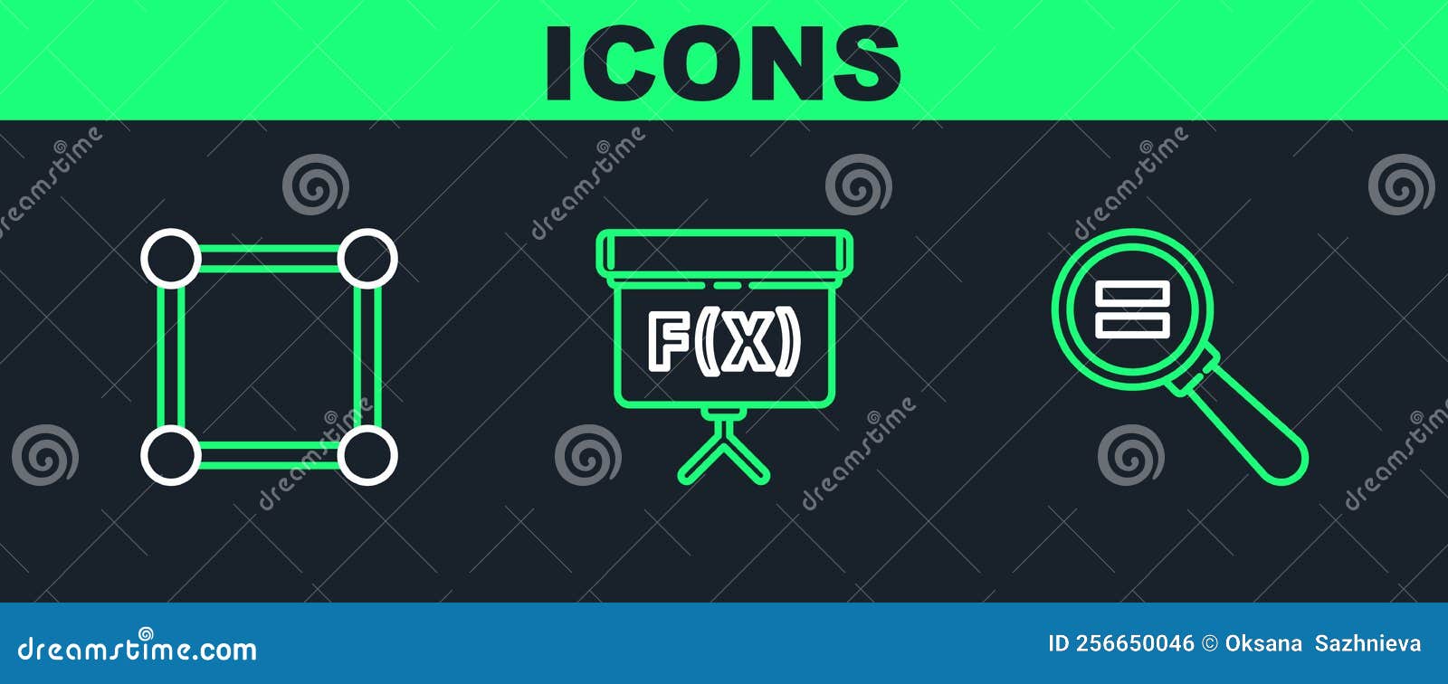 Set Line Calculation, Geometric Figure Square and Chalkboard Icon ... Set Line Calculation, Geometric Figure Square and Chalkboard Icon ...