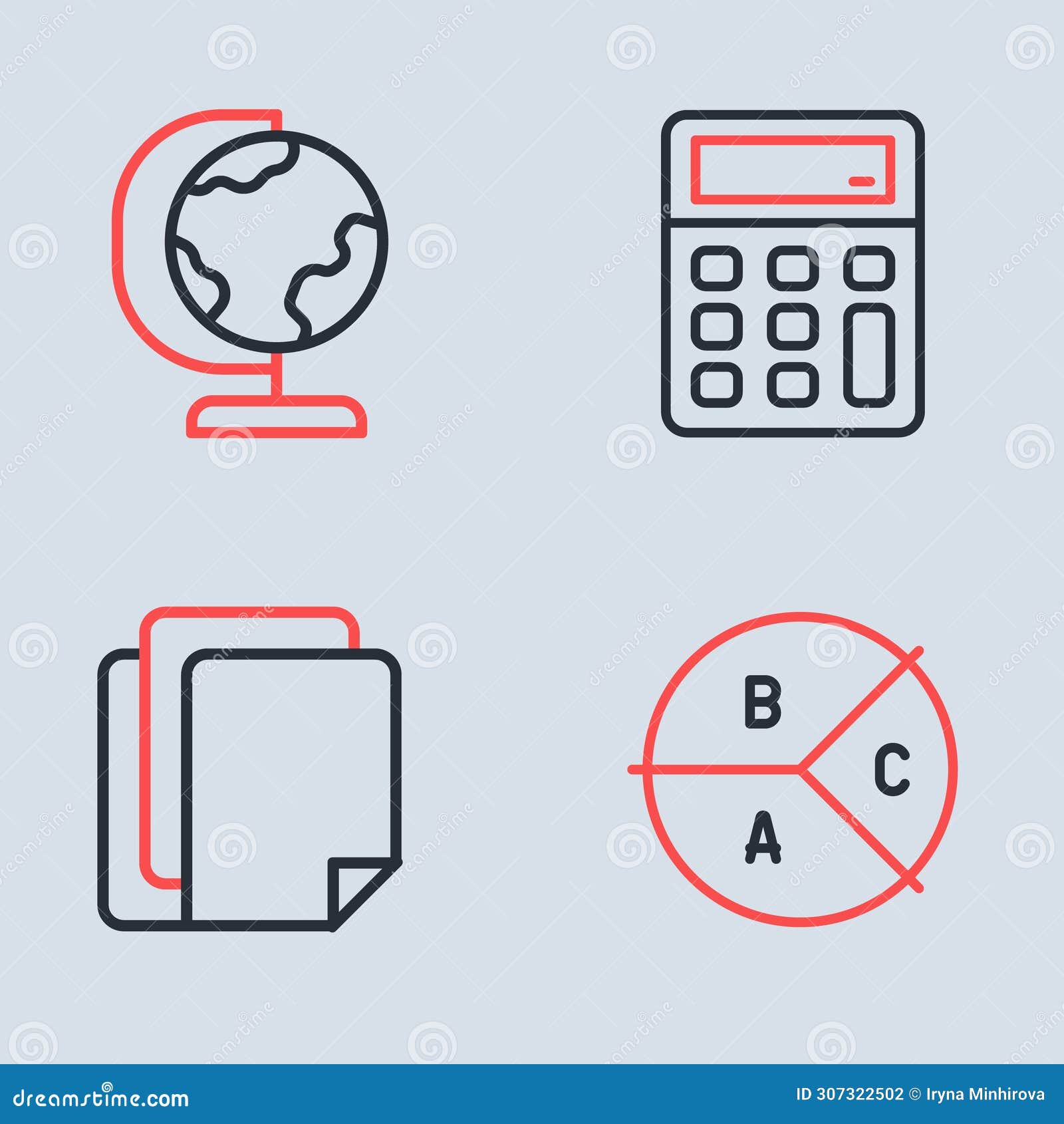 Set Line Calculator, File Document, Pie Chart Infographic and Earth ...