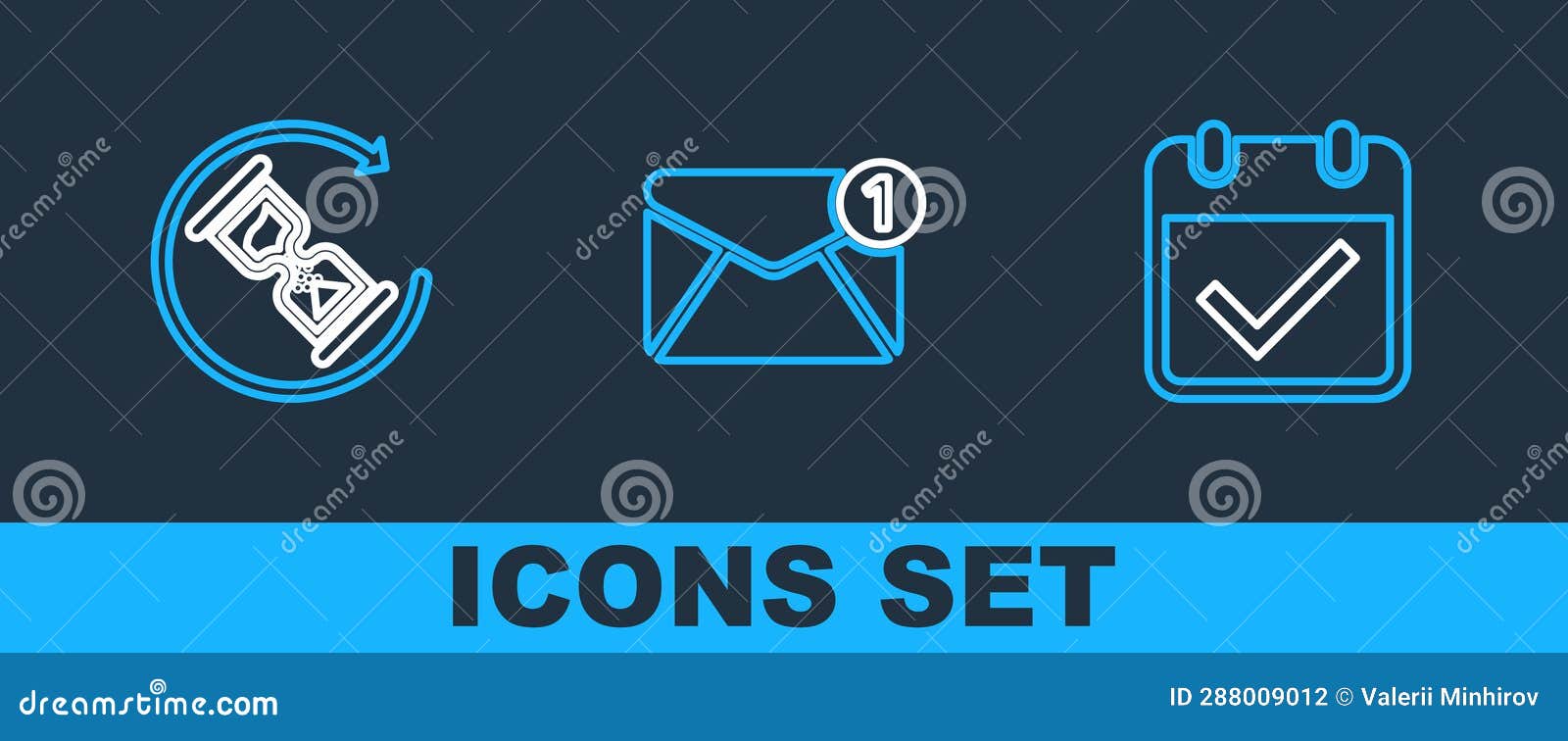 Set Line Calendar with Check Mark, Waiting and New, Email Incoming ...