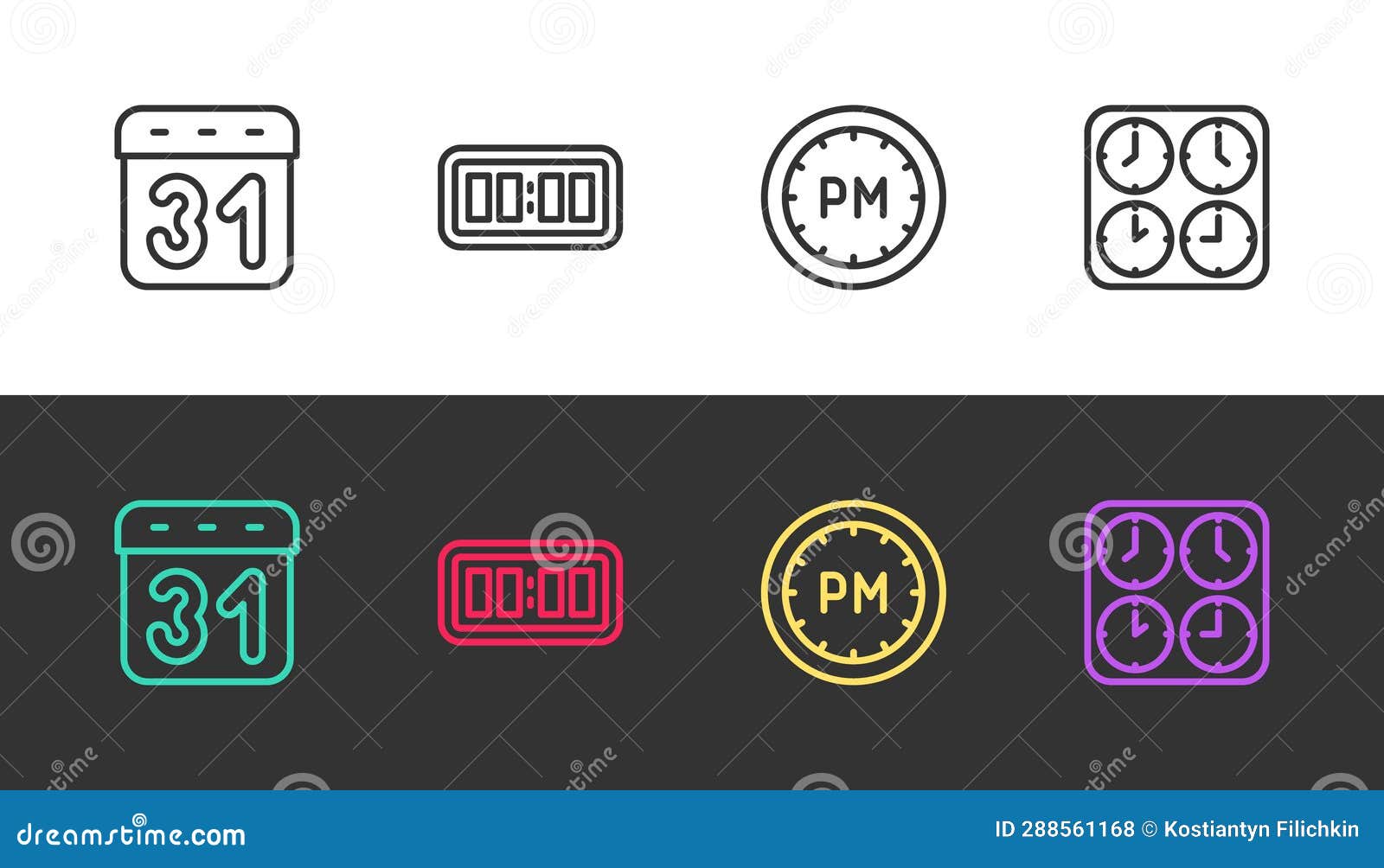 Set Line Calendar, Digital Alarm Clock, Day Time and Time Zone Clocks ...