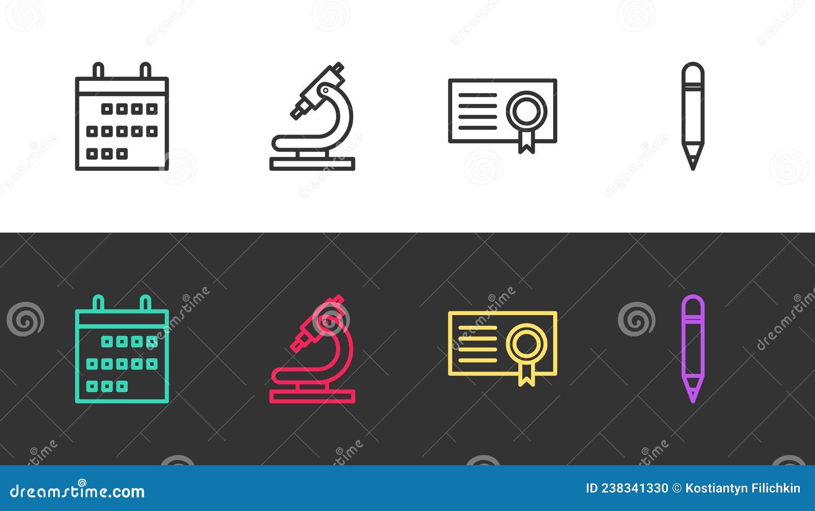 Set Line Calendar, Microscope, Certificate Template and Pencil with ...